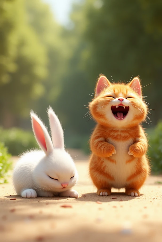 Ultra realistic 3D Pixar-style render. A fluffy white bunny lies ...