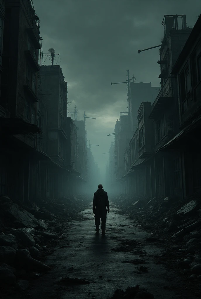 Prompt: A lonely, desolate street with dark skies and a faint rumbling ...