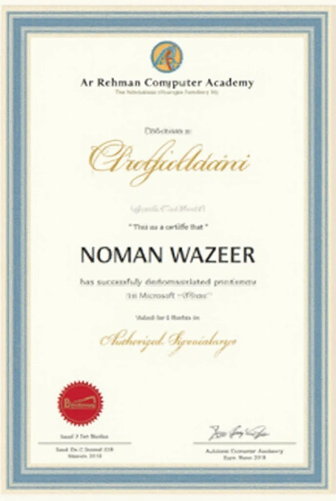 A professional certificate design with a blue and gold border - SeaArt AI