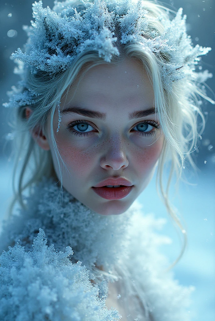 Ice-cold beauty, detailed portrait of a woman with a frosty expression ...