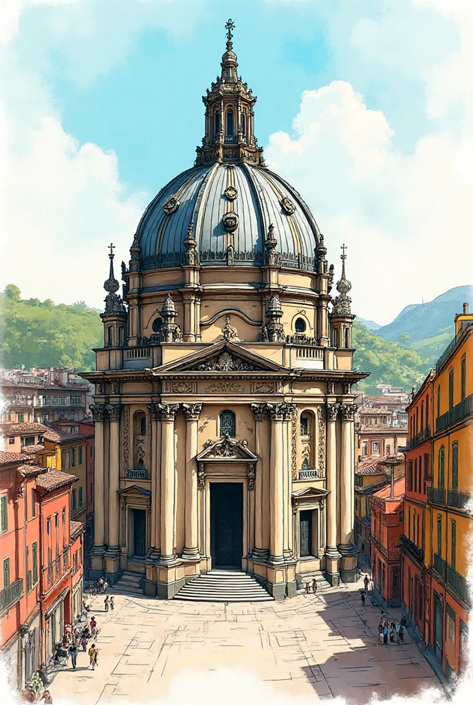Sketch of the Dome of the Monastery of El Escorial, Urban illustration ...