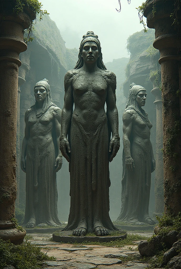 Stone Statues, Ruined Temples - SeaArt AI