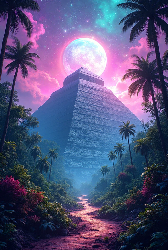 A surreal and psychedelic landscape inspired by the Mayan civilization ...