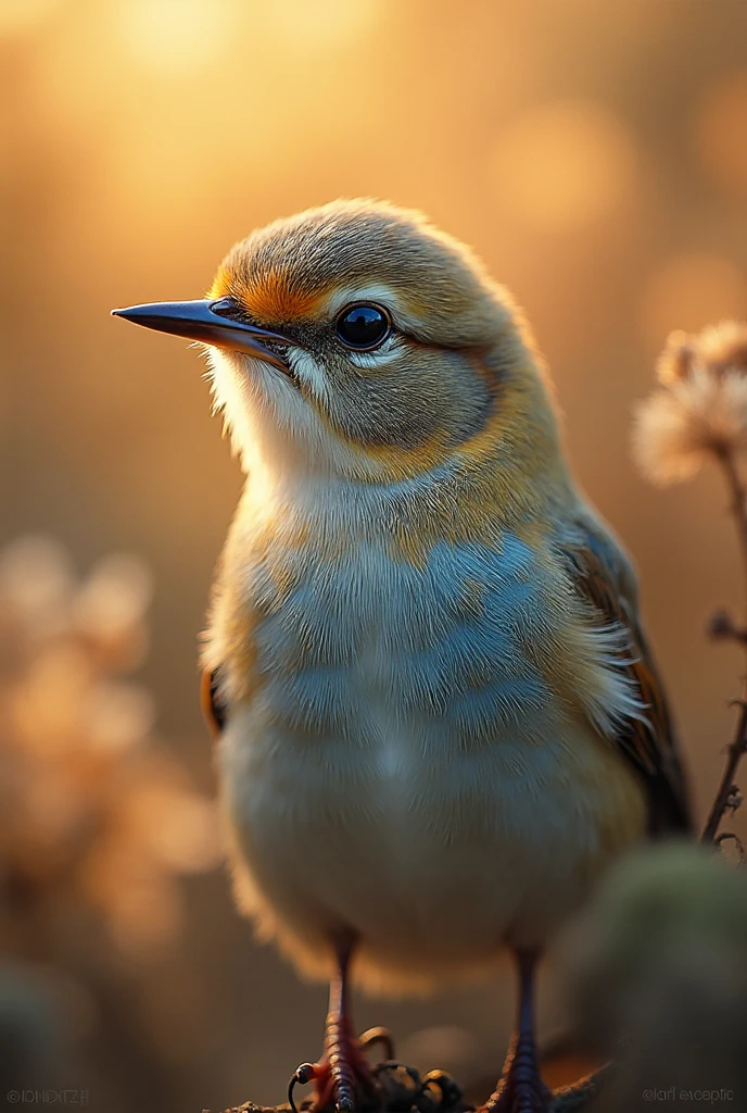 A mesmerizing close-up portrait of a gorgeous little bird illuminated ...