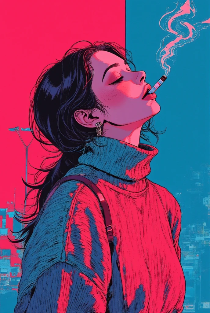 An 80s retro anime style cel-shaded illustration of a young woman in a ...