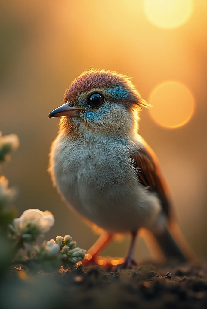 A mesmerizing close-up portrait of a gorgeous little bird illuminated ...