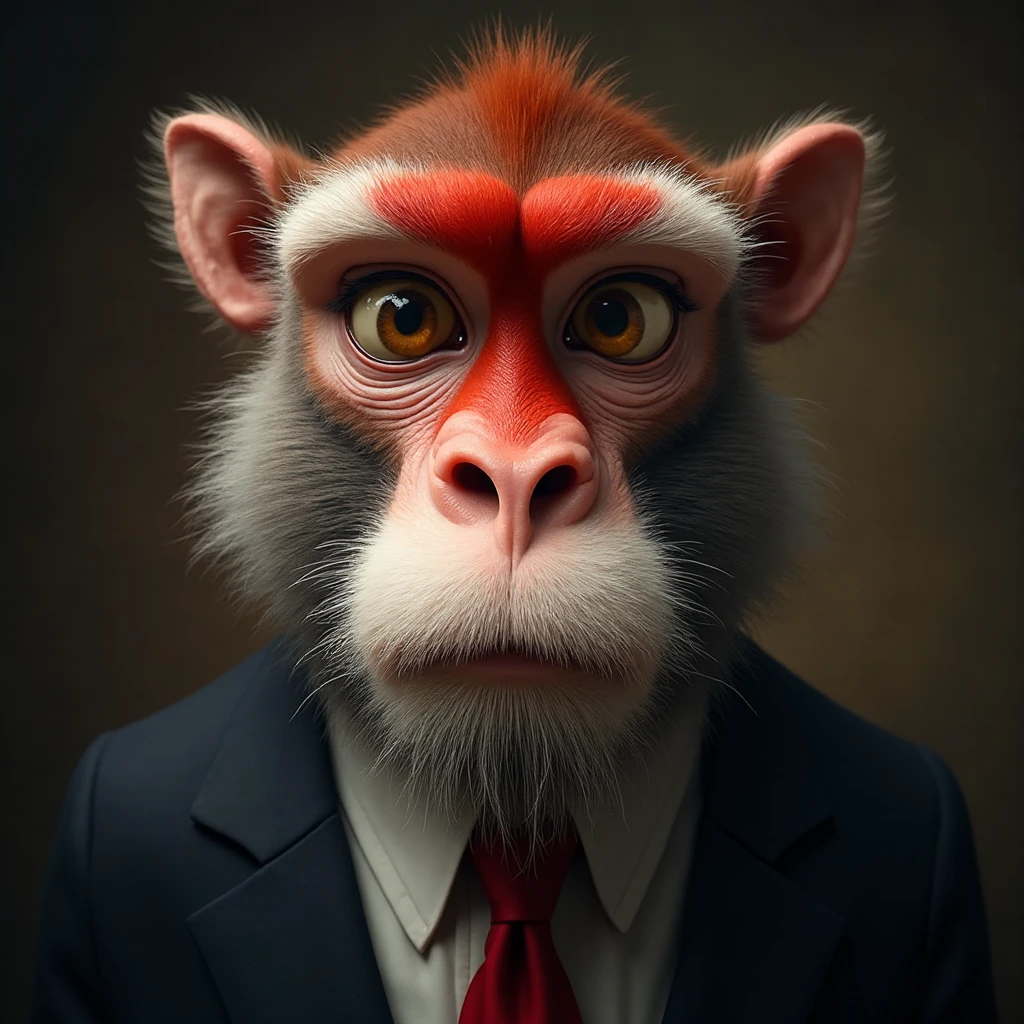 Araffe with a red and white face and a long beard, closeup portrait ...