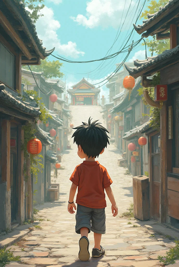 Image of a young boy turning his back on a noodle shop that was already ...