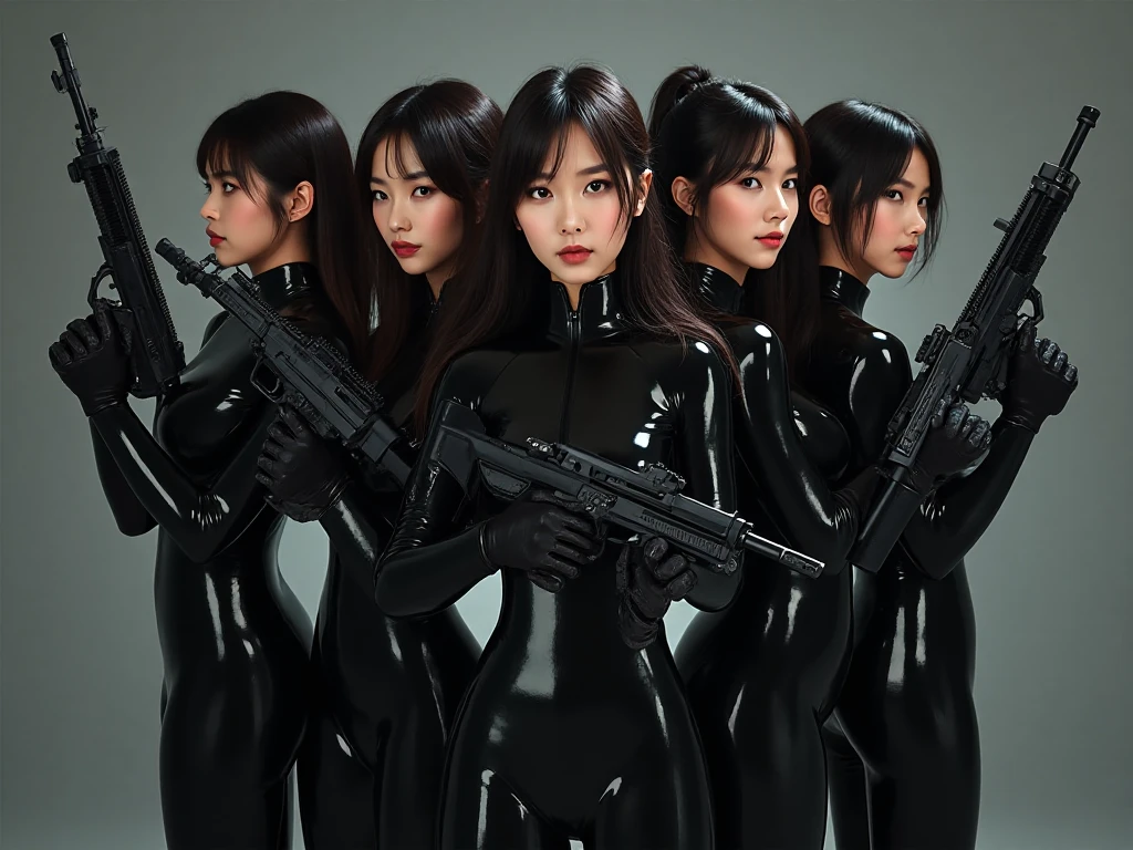 8K, masterpiece, ten beautiful asian girls holding machine guns with both hands - SeaArt AI