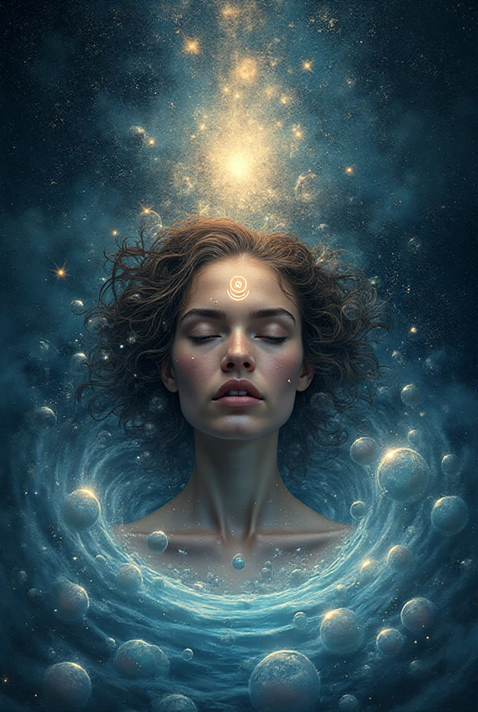 A mystical surreal artwork of a woman rising from a cosmic whirlpool ...