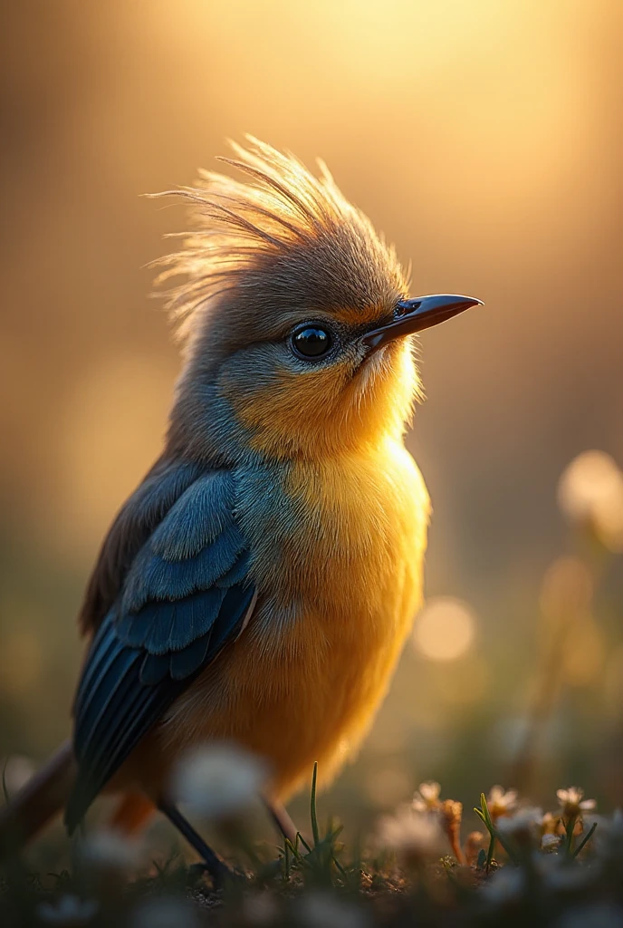 A mesmerizing close-up portrait of a gorgeous little bird illuminated ...