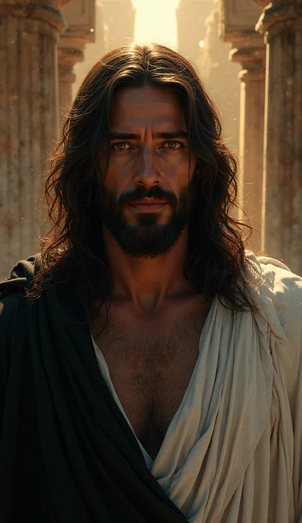Ultra-realistic cinematic close-up, Jesus Christ staring ...