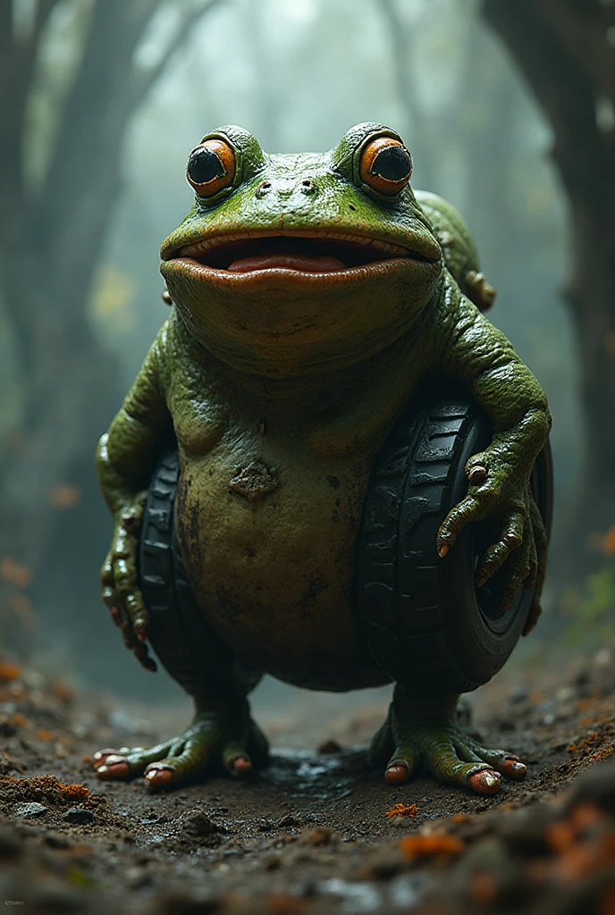 Create a tire with a frog's head and human feet - SeaArt AI