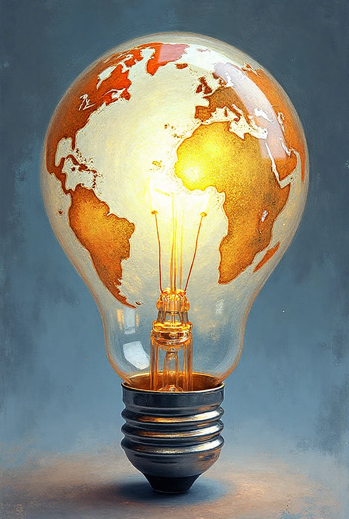 Light bulb with luminous planisphere in the bulb, colored pencil ...