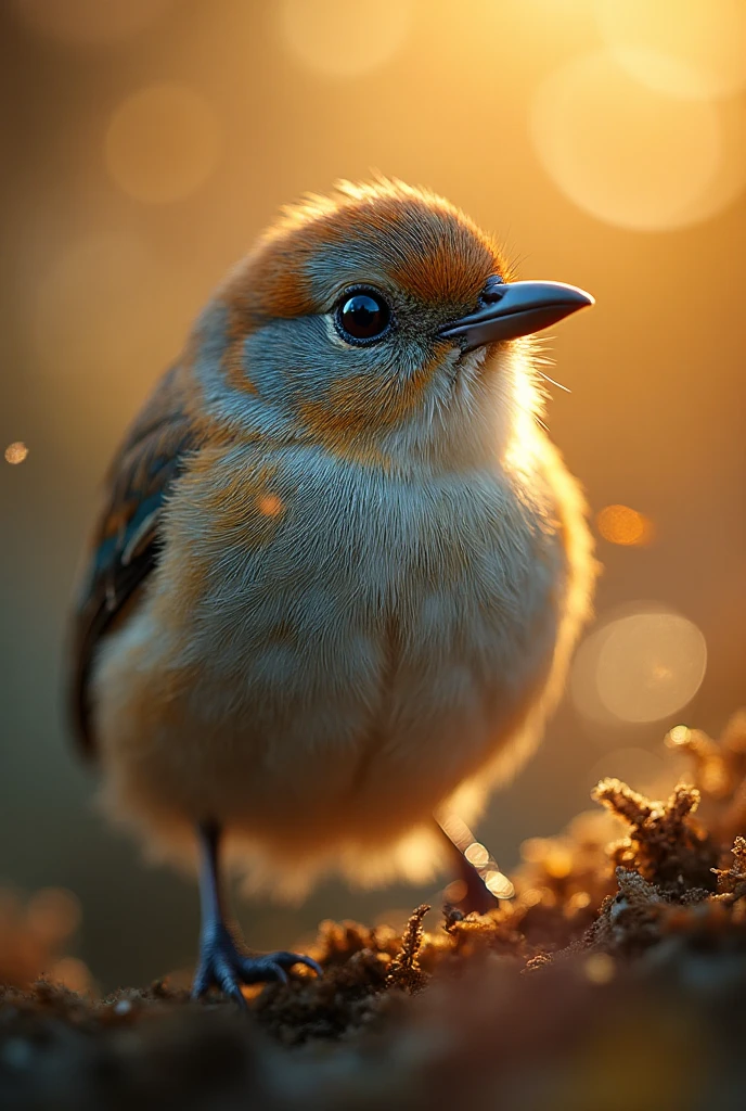 A mesmerizing close-up portrait of a gorgeous little bird illuminated ...