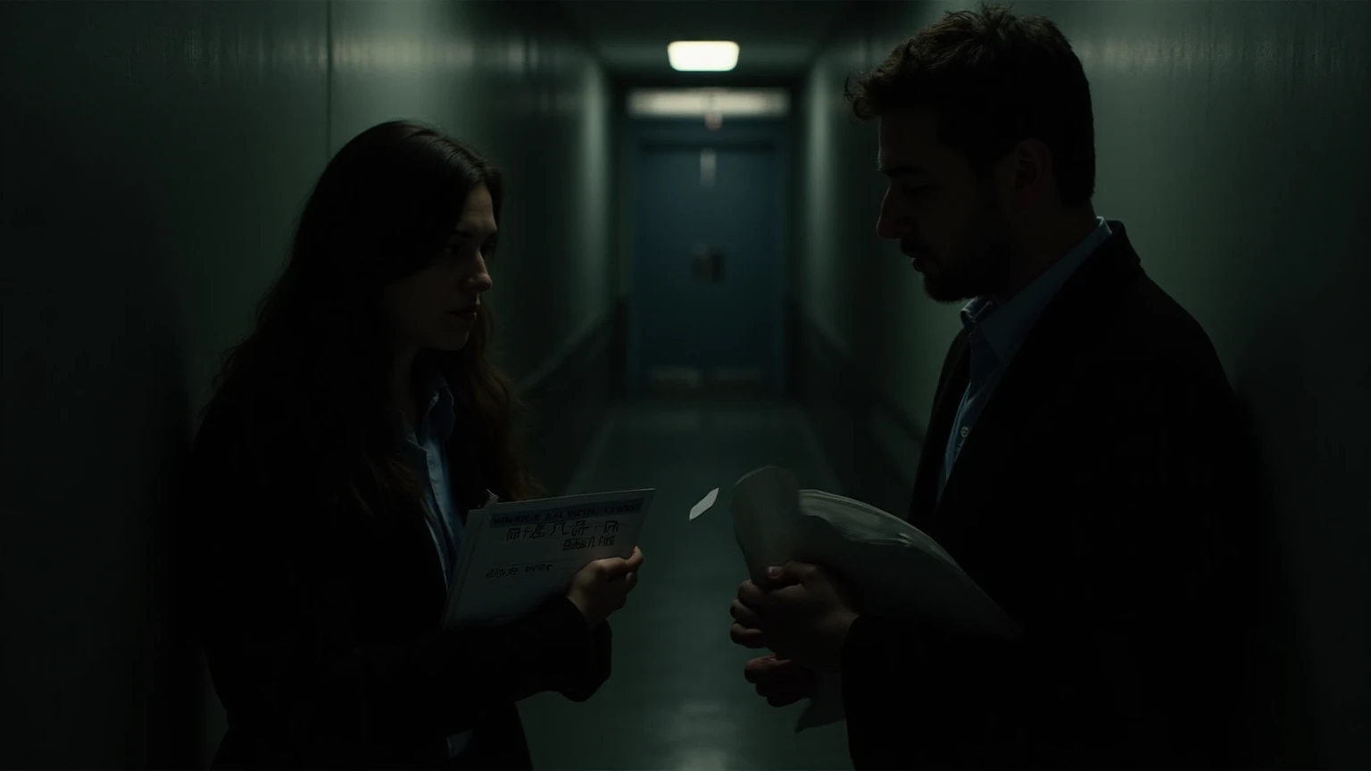 Dimly lit corridor: a modest young female volunteer secretly slips Vlad ...