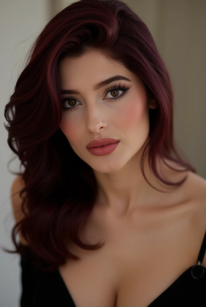 An elegant stylish lady with burgundy hair HD lady realistic - SeaArt AI