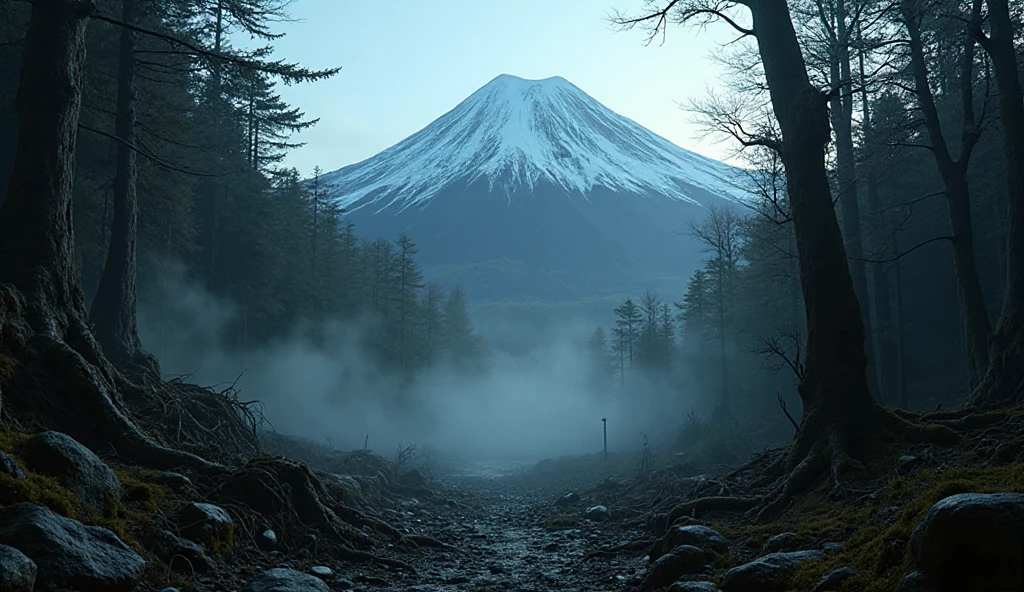 "Ultra-realistic 8K horror scene of Mount Fuji in close-up, its ...