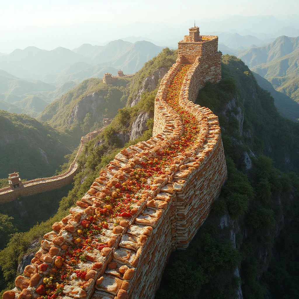 Aerial perspective of the Great Wall of China, top right, zoom in on ...