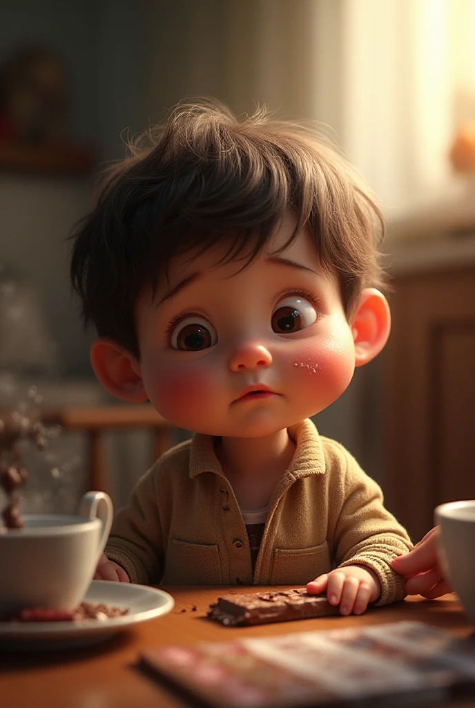 Create images of sam according to:Child eating chocolate, Sam stomach ...