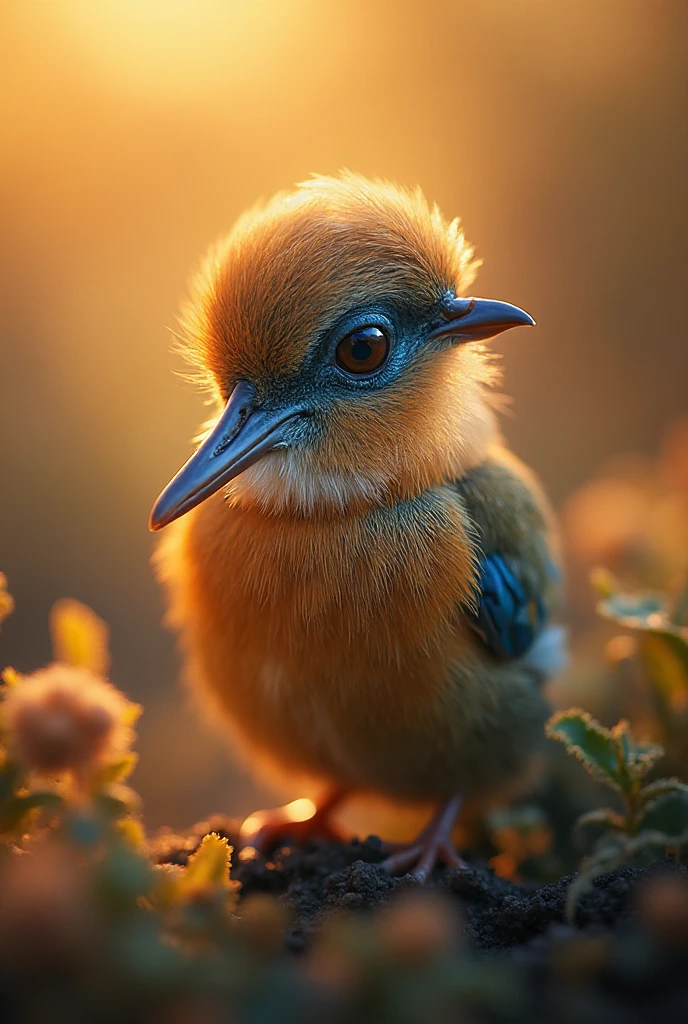 A mesmerizing close-up portrait of a gorgeous little bird illuminated ...