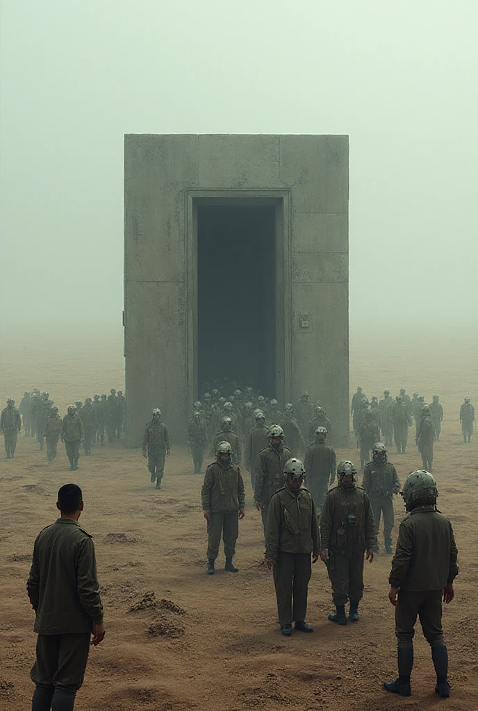 A door in the middle of nowhere . Normal people come in, they come out as dehuma - SeaArt AI