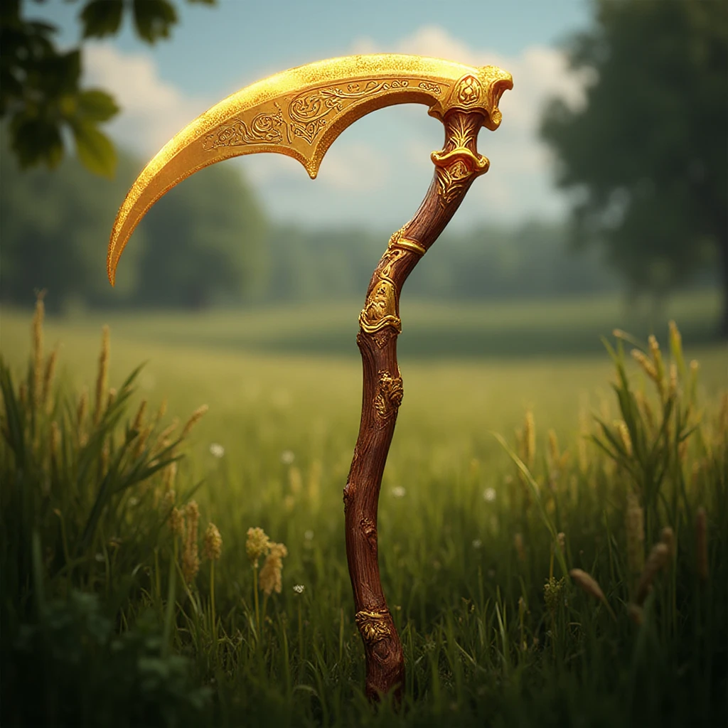 Draw an ordinary golden sickle in realism - SeaArt AI