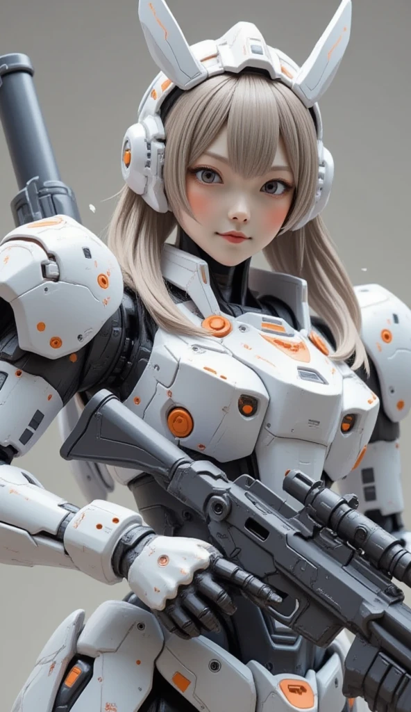 Close up of a female model with a gun, Gundam style, Blow White Mecha ...