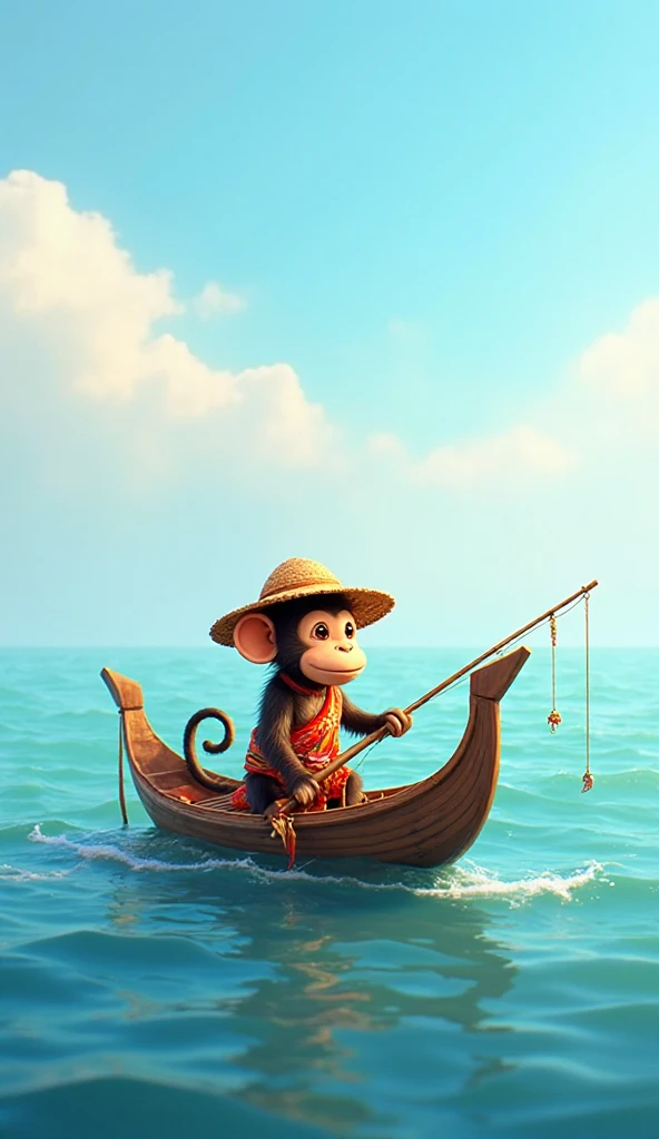 Monkey ( cute, DRESSED like traditional indonesian) fishing with a ...