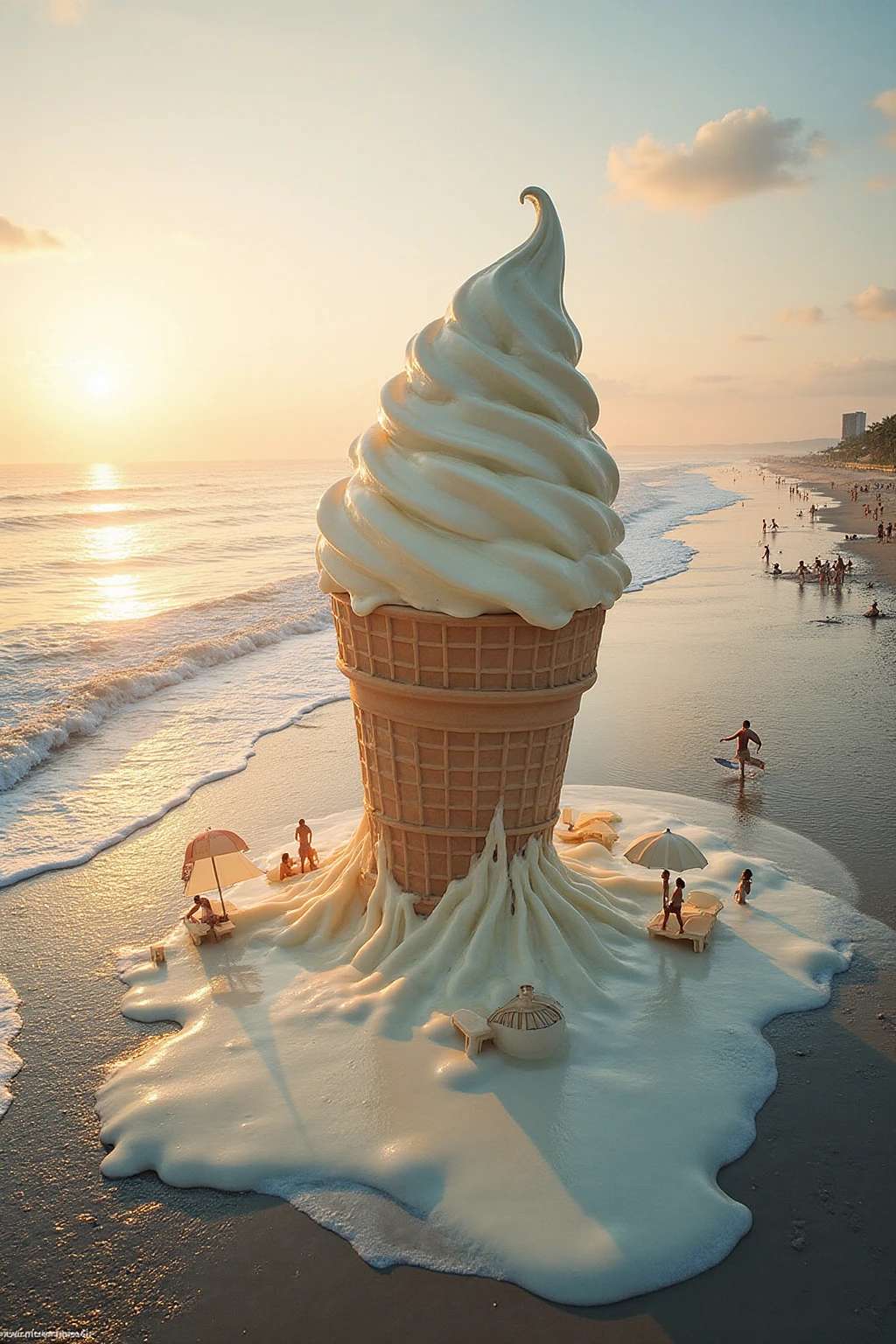 Masterpiece, photography, ultra-detailed, colossal ice cream cone ...
