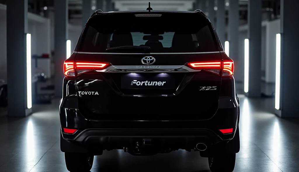 2025 Toyota Fortuner, rear angle view, black color, elegant showroom ...