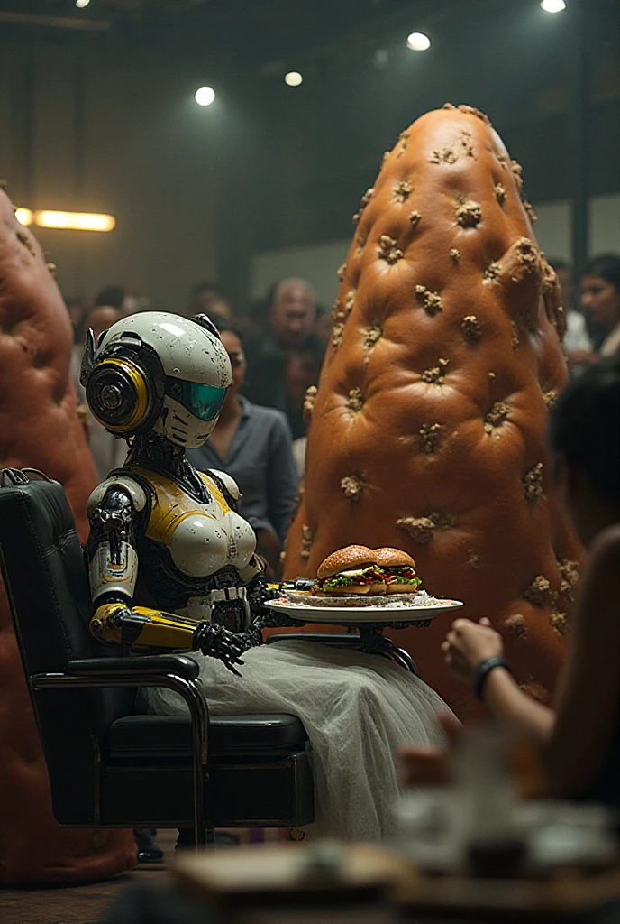 Funny behind the scenes, robot princess pausing between scenes - SeaArt AI