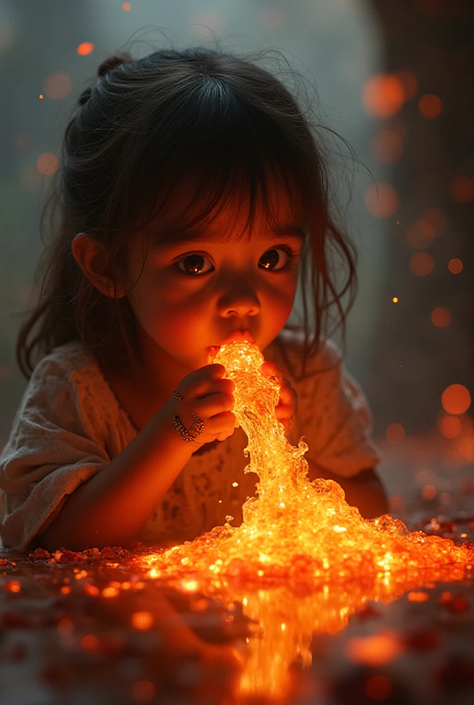 A girl eating a lava - SeaArt AI