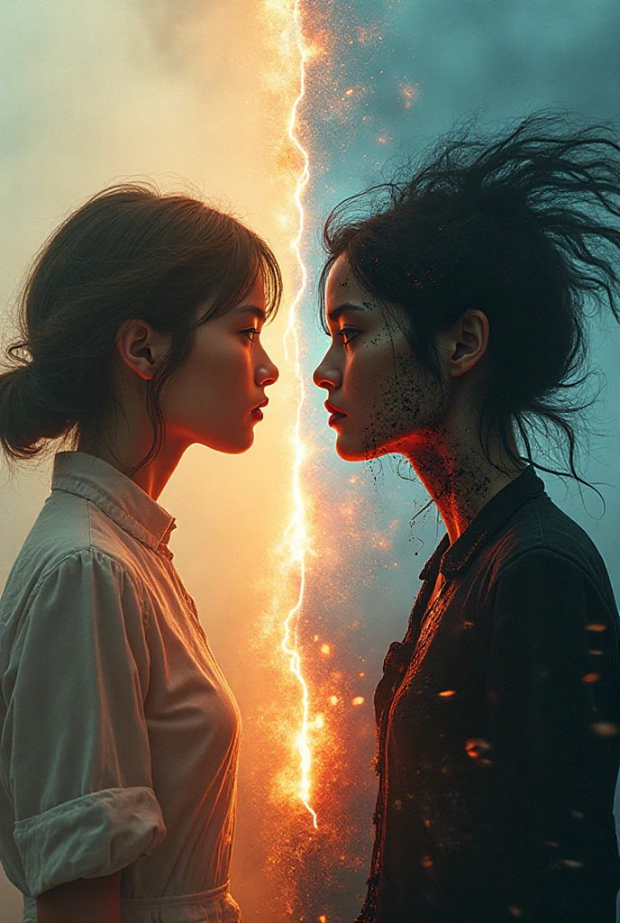 Photoillustration of double exposure of split vertically of - SeaArt AI