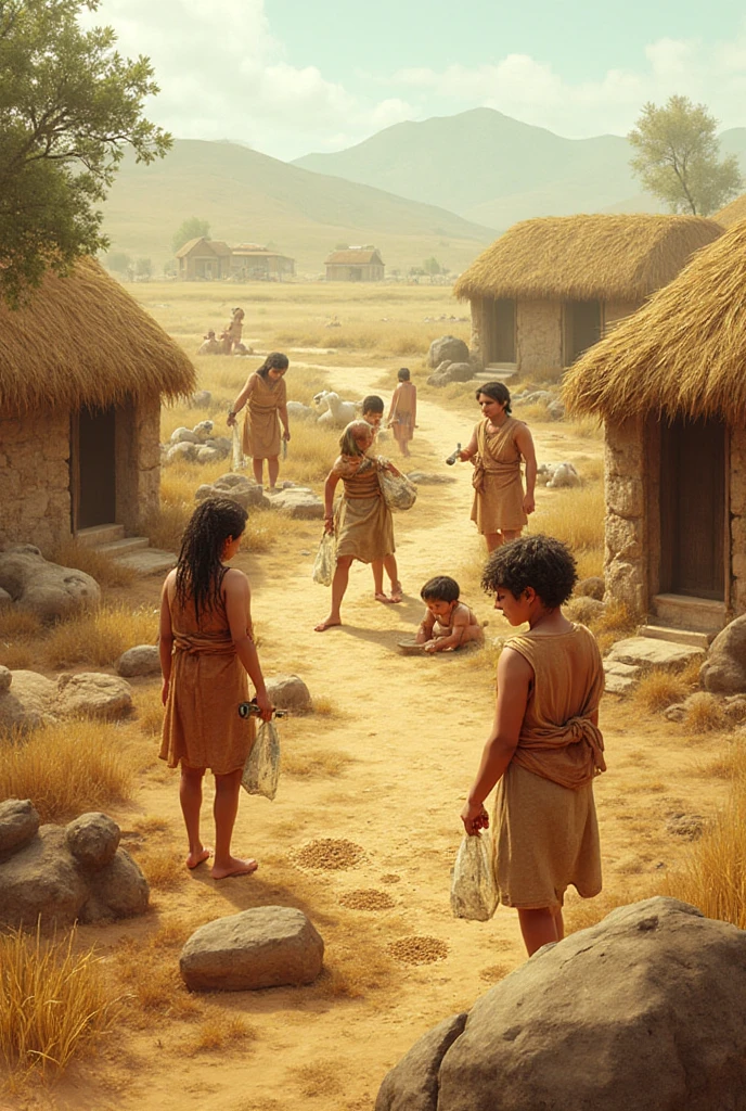Description of the scene: A Neolithic village around 8,000—10 - SeaArt AI