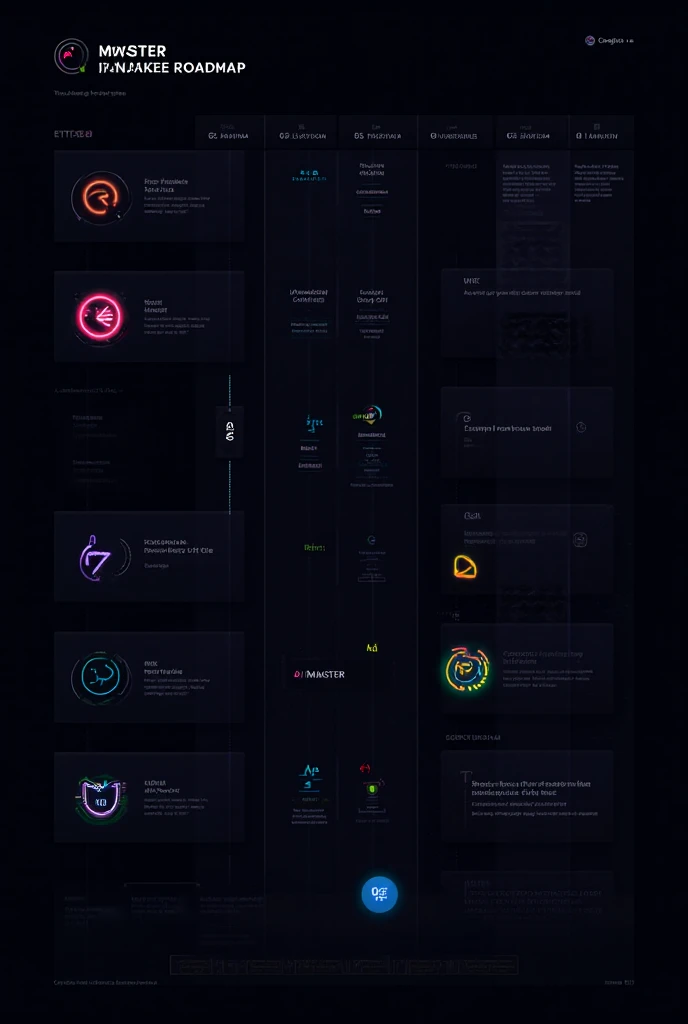Grid layout styled like a roadmap or schedule Dark background for ...