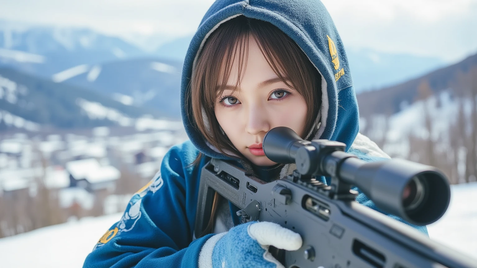 Beautiful Sniper Girl on the Snowy Mountains. Masterpiece, cinematic ...