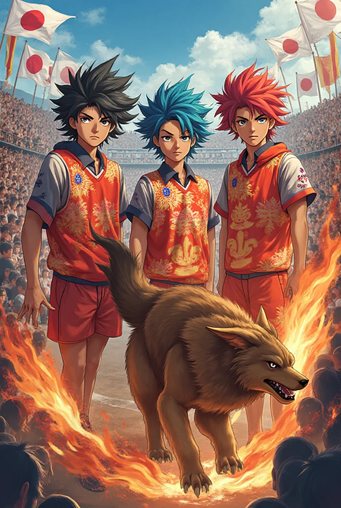 Pokémon Anime 3 twin brothers teenager multi-colored hair sportswear ...