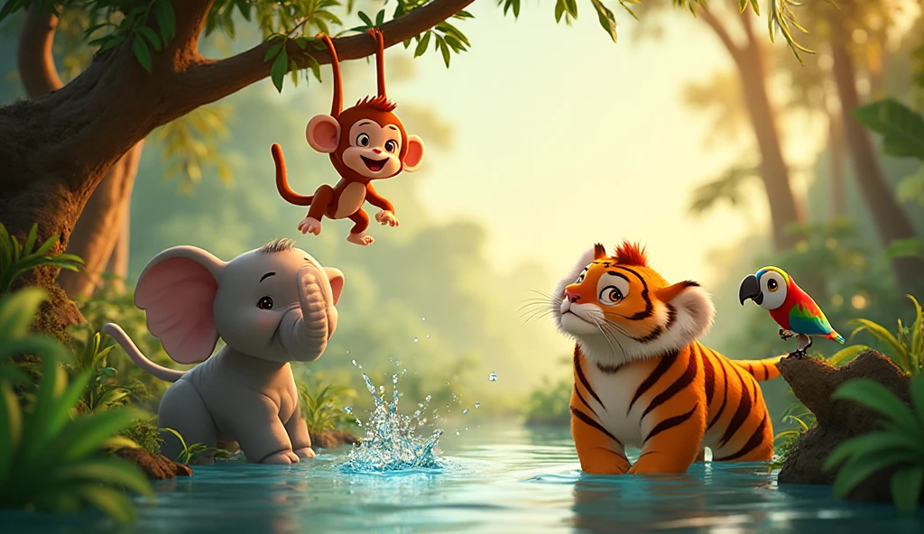 Jungle Friends Adventure Bright Pixar-style 3D, the cute monkey ...