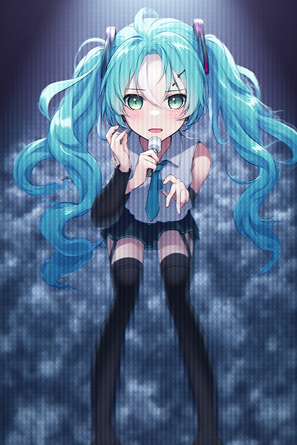 Miku hatsune, ahoge, aqua eyes, aqua hair, crossed bangs, hair between ...