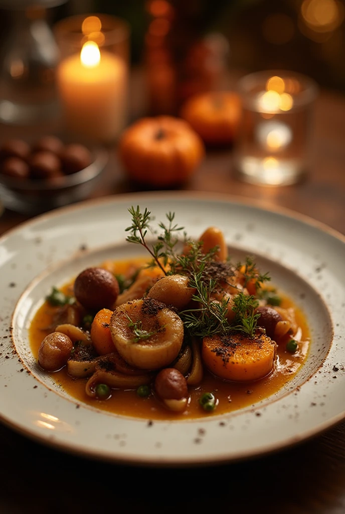 Romantic Italian autumn dinner dish, elegant fine dining plating ...