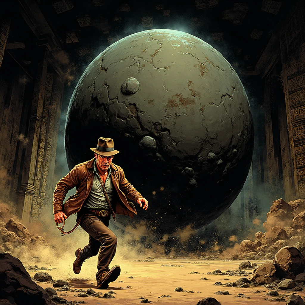 Pulp fiction comic book cover** featuring **Indiana Jones** running ...
