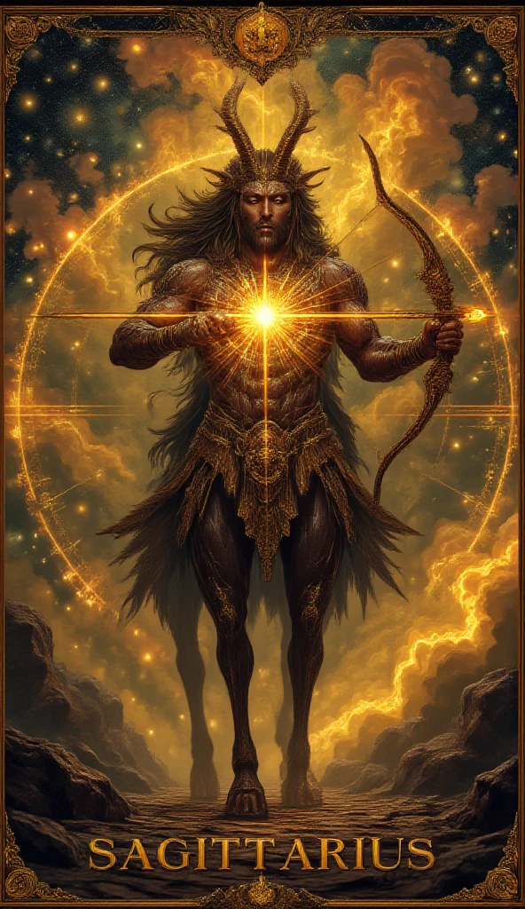 A powerful, muscular centaur, representing Sagittarius, with long ...