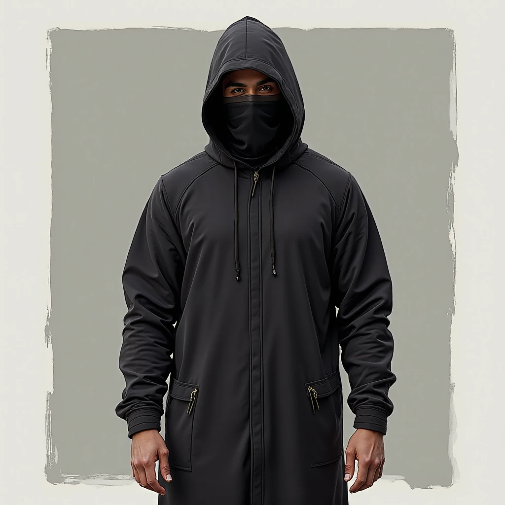 Design a Muslim tunic for men, that has the function of a large hoodie ...