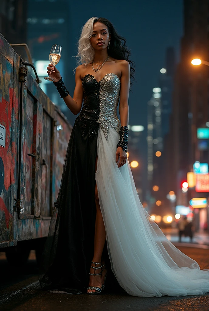 Pemotretan mode 8K, flashy half-platinum half-black hairstyle - SeaArt AI