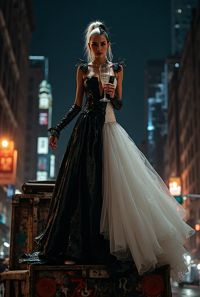 Fashion session in 8K, flashy hairstyle half platinum half black ...