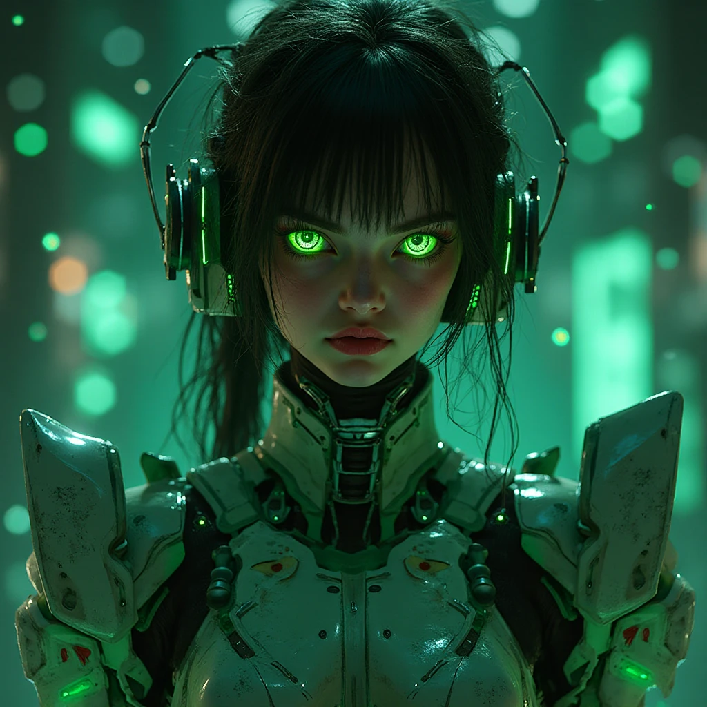 Beautiful girl in an elaborate realistic mechanical outfit with a fully ...
