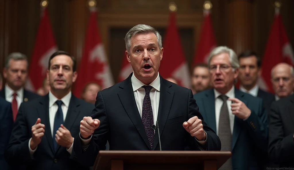 A photo-realistic image of Canadian politicians in a parliament setting ...