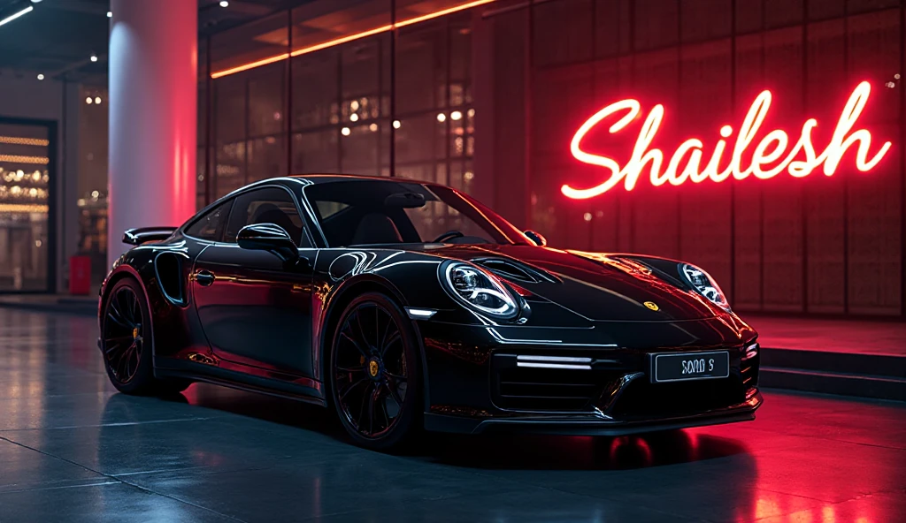 "2026 Porsche 911 Turbo S, black color, parked in a luxury showroom ...