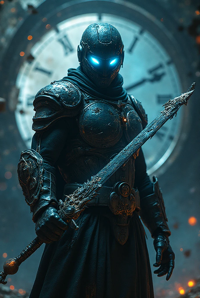 A futuristic time warrior with half ancient armor and half cybernetic ...